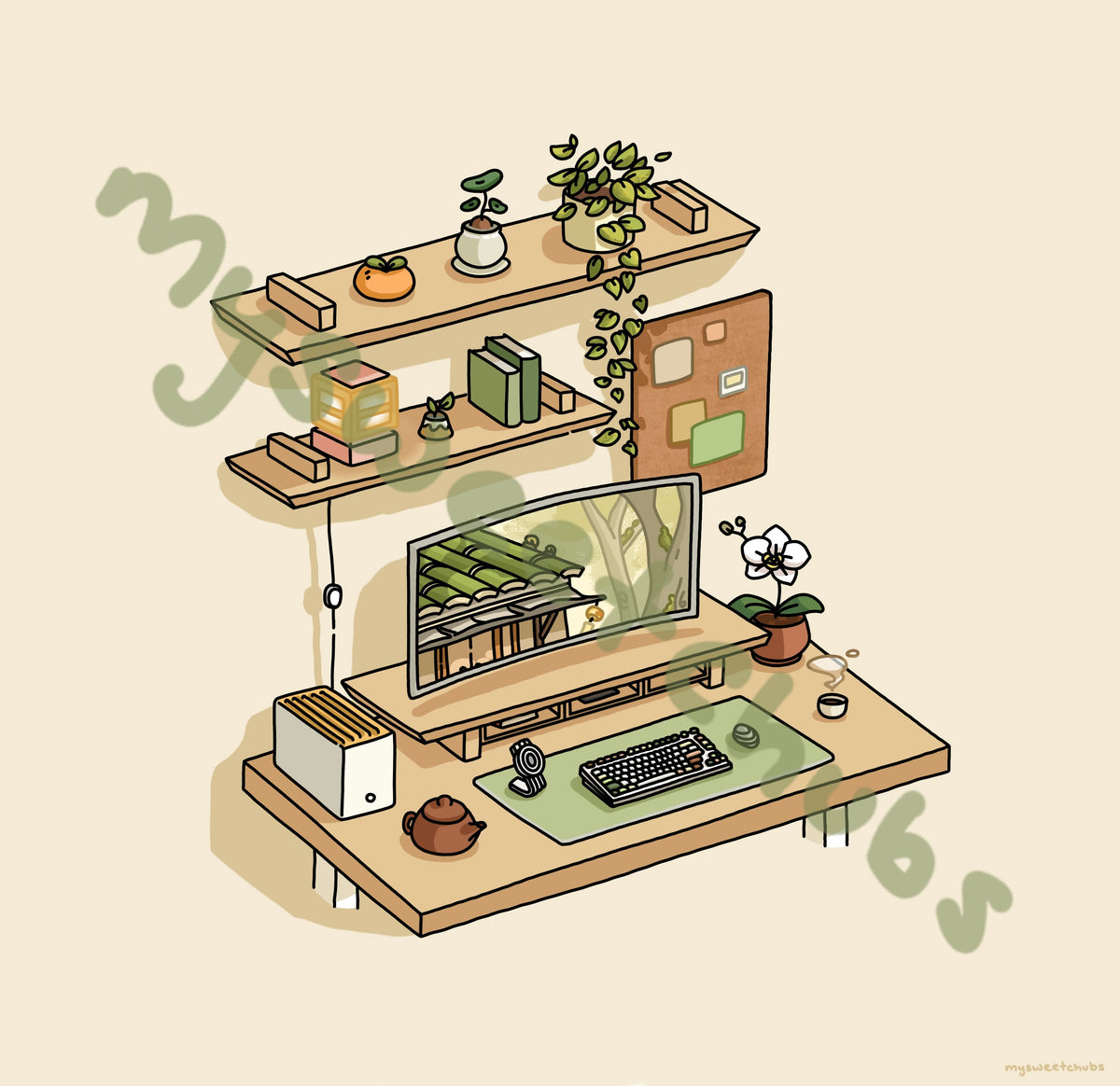 MySweetChubs Cozy Desk Setup Art Print – Cozyleigh Studios
