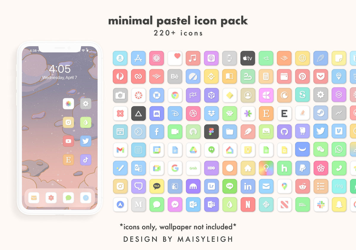 Minimal Pastel iOS App Icon Pack | 230+ Digital icons – Cozyleigh Studios